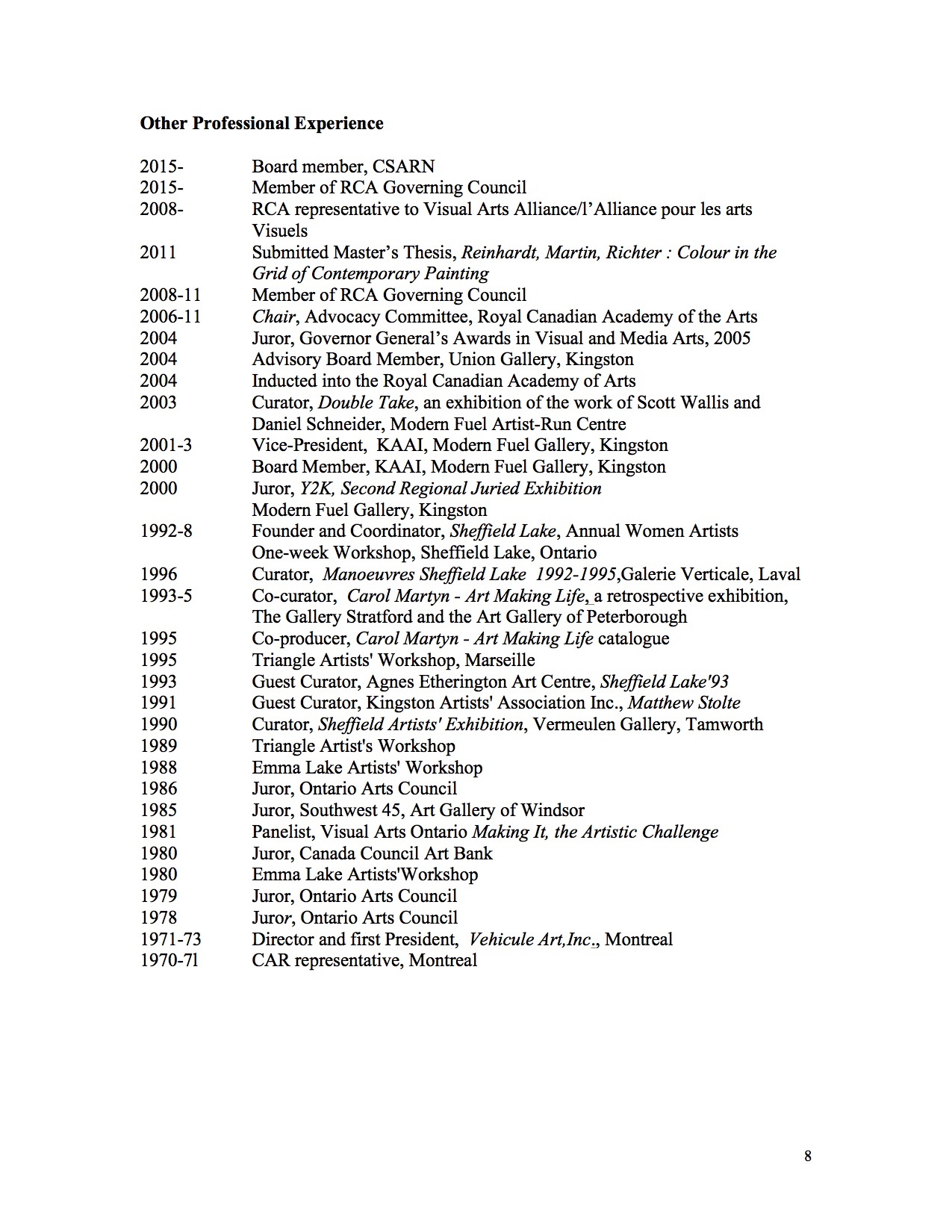 Curriculum Vitae | Milly Ristvedt